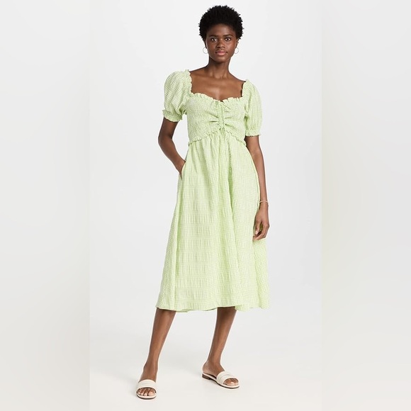 o.p.t. | Dresses | Opt Womens Aita Midi Dress Green White Gingham Puff ...